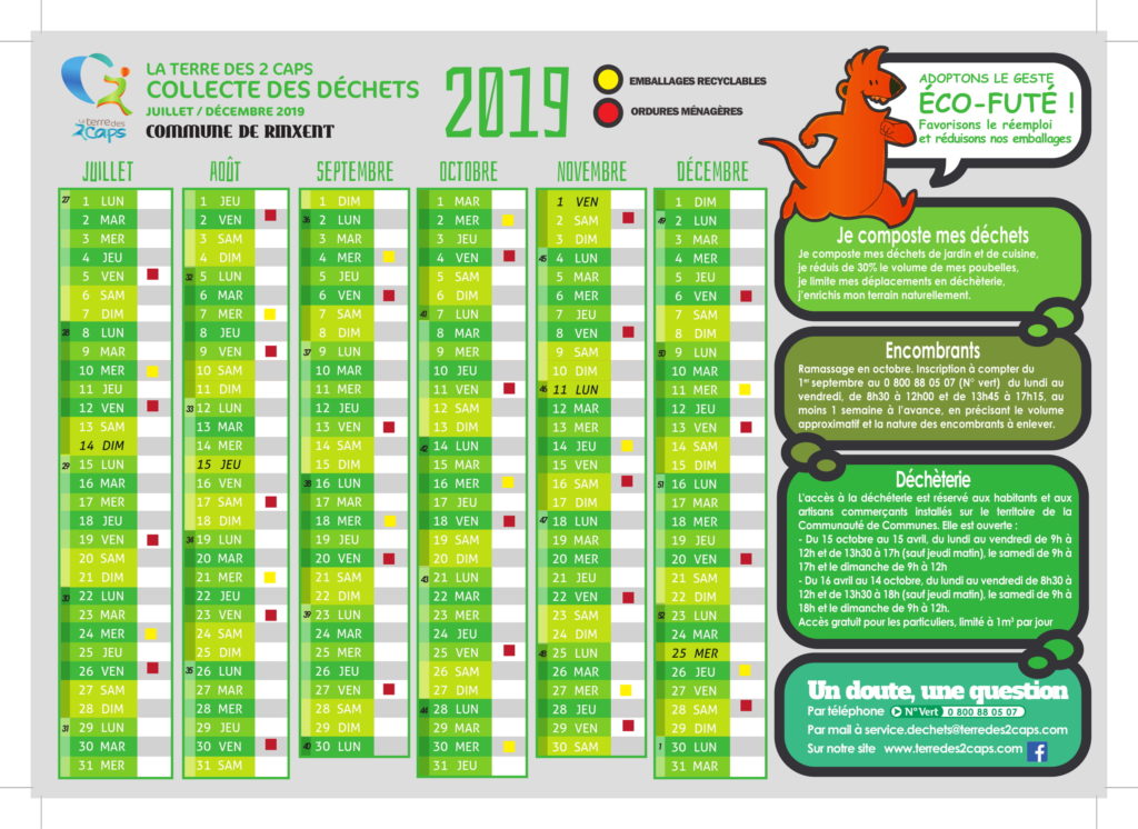 Calendrier de ramassage des déchets ménagers – Ville de Rinxent